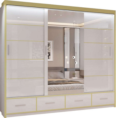 Wardrobe with LED Light Modern High Gloss Sliding Wardrobe - Bedroom ...