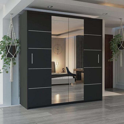 Wardrobe with LED Light - Modern Sliding Wardrobe with Mirror ...
