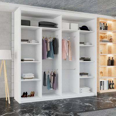 Wardrobe with LED Light Modern Sliding Wardrobe with Oak Striped Door ...