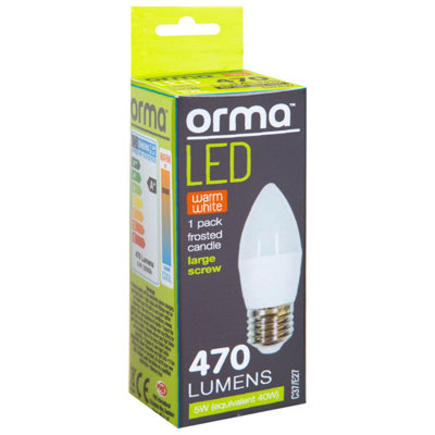 Warm White Candle 5W Screw Base Large LED Frosted E27 Light Bulb Orma