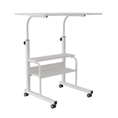 Warm White Home Height Adjustable Movable Bedside Table 60cm W x 40cm D