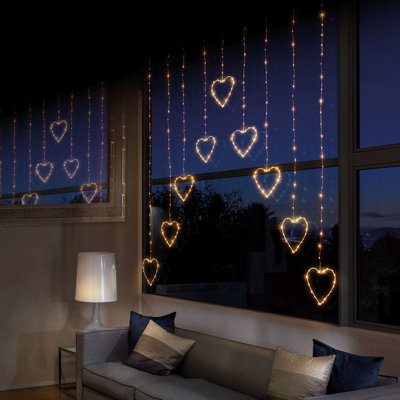 Warm White LED Heart Curtain Lights Christmas Window Lights 1.2M x 1.2M