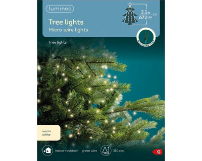 Warm White Micro LED 6ft Christmas Tree Lights Green Wire 672 LEDs