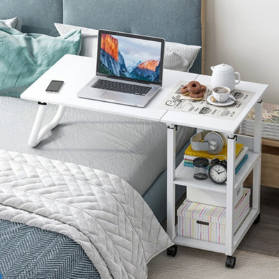 Warm White Simple Bedroom Bedside Movable Lift Computer Desk