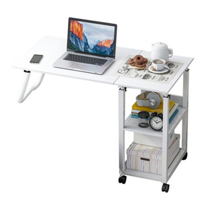 Warm White Simple Bedroom Bedside Movable Lift Computer Desk