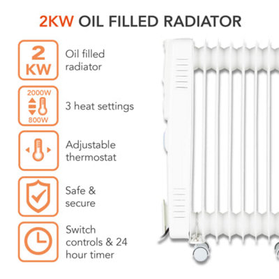 Warmlite WL43004YTW 2000W Oil Filled Radiator