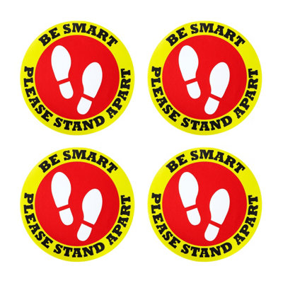 Warning Floor Sticker Be Smart Please Stand Apart Set of 4