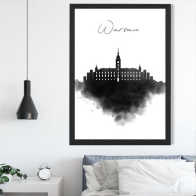 Warsaw Watercolour Skyline City Framed Print SIZE: A2 with Black Frame