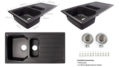 WASCH UK-Made Composite Resin Sink - Fully Reversible Drainer, Stain ...