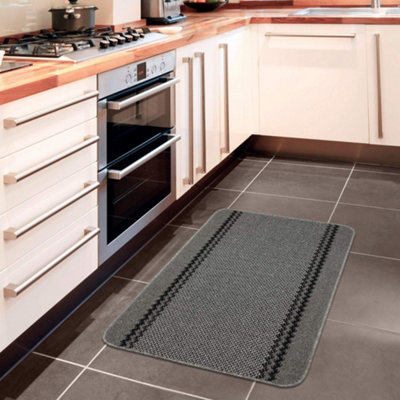 Washable Designer Rugs & Mats Lined Bordered Design in Dark Grey 116D