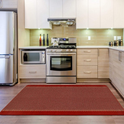 Washable Designer Rugs & Mats Lined Bordered Design in Red 116R