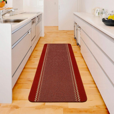 Washable Designer Rugs & Mats Lined Bordered Design in Red 116R