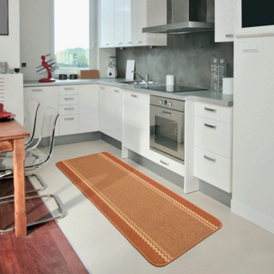 Washable Designer Rugs & Mats Lined Bordered Design in Terra 116T