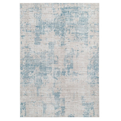 Washable Non-Slip Pastel Blue Abstract Area Rug 50cm x 80cm | DIY at B&Q