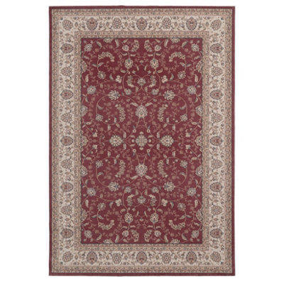 Washable Non-Slip Red Floral Fireside Rug 80cm x 150cm