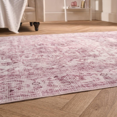 Washable Rug Vintage Living Room Bedroom Carpet Mat, Blush - 80 x 150cm