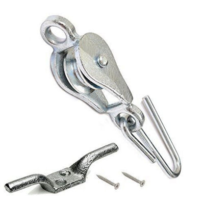 Washing Line Pulley Kit with Screw Eyes & Cleat Hooks - Smooth Lifting ...