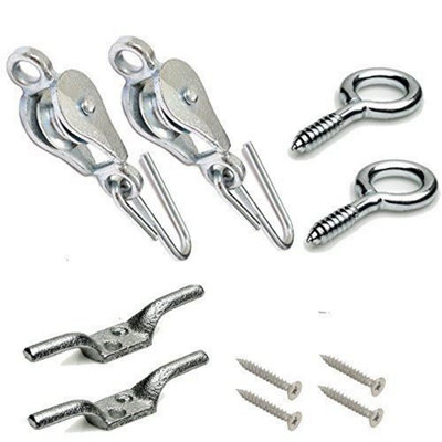 Washing Line Pulley Kit with Screw Eyes & Cleat Hooks - Smooth Lifting ...