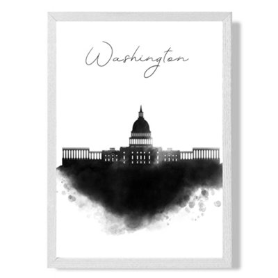 Washington Watercolour Skyline City Poster with Hanger / 33cm / White ...