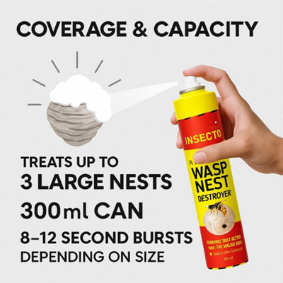 Wasp Nest Destroyer Foam Spray 300ml Fast Acting Wasp Killer for Lofts ...