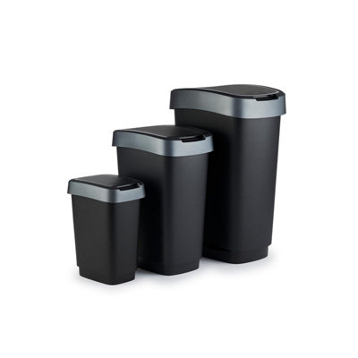 Waste Bins with hinged lid Rotho Twist waste bin set of 3- 10L, 25L and ...