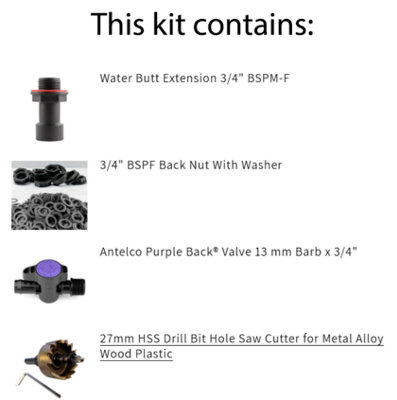 Water Butt Extension Kit with Valve and Drill Bit Set Rain Tank ...