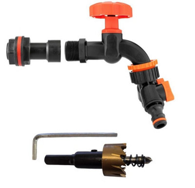 Water Butt Replacement Tap Extension Kit + Drill bit Lever Bib Outlet ...