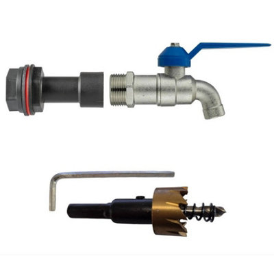 Water Butt Replacement Tap Extension Kit + Drill bit Lever Bib Outlet ...