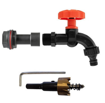 Water Butt Replacement Tap Extension Kit + Drill bit Lever Bib Outlet ...