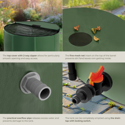 Water Butt - tap and overflow protection, foldable and portable - 380 L