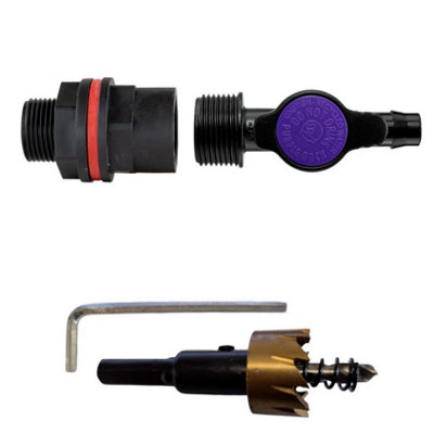 Water Butt Valve Connector Kit Valve Drill Bit Set Rainwater Tank 3/4 ...