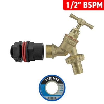 water butt/water storage tank outlet adaptor+brass bib tap +ptfe tape ...