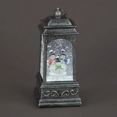 Water Filled Christmas Silver Light Up Water Lantern With Snowman ...
