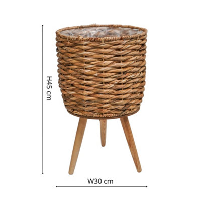Water Hyacinth Lined basket on Legs H45Cm D30Cm