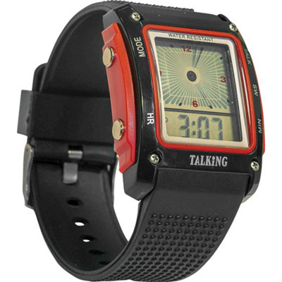 Water Resistant Talking Digital Watch with Alarm - Black and Red