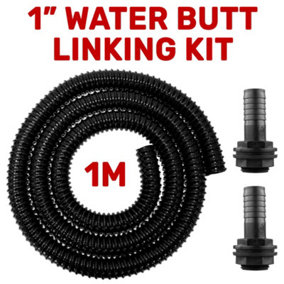Waterbutt/rain barrel LINKING kit,1m of 1" flexi hose with two hosetails with nut and washer ...