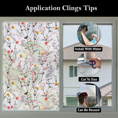 Watercolor Flowers and Butterflies Window Film Privacy for Glass ...