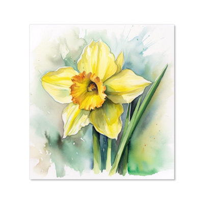 Watercolour Daffodil Premium Glass Kitchen Splashback W700mm x H750mm