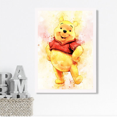 Watercolour Winnie the Pooh Art Print with White Frame SIZE: A3