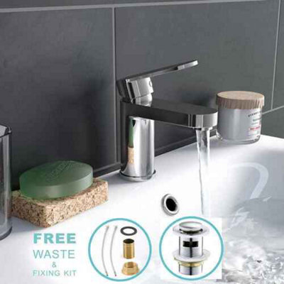 Waterfall basin mixer tap, Chrome finish, Includes waste