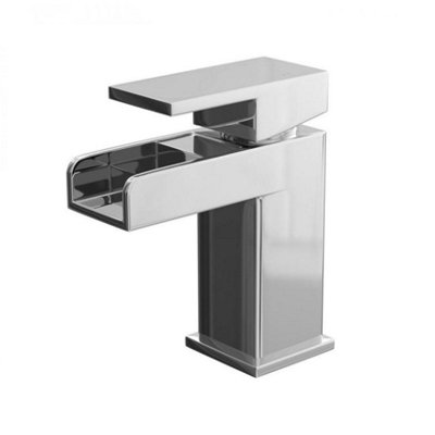 Waterfall Basin Sink Tap, Chrome Square Single Lever Mono Mixer, Brass ...
