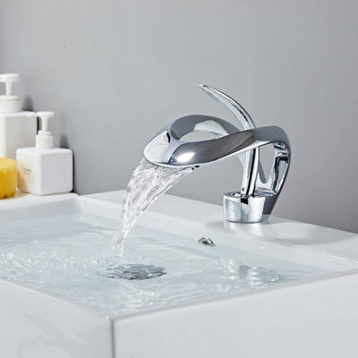 Waterfall Bathroom Faucet with Adjustable Ceramic Valve Hot and Cold ...