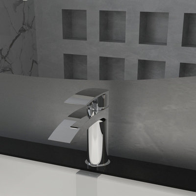 Waterfall Bathroom Sink Taps with Drainer Cloakroom Basin Mixer Taps ...