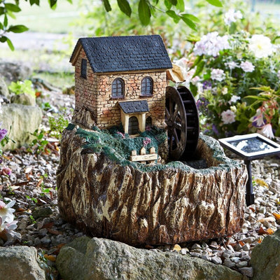 Watermill Solar Powered Water Fountain - Hand Painted Cascading Water ...