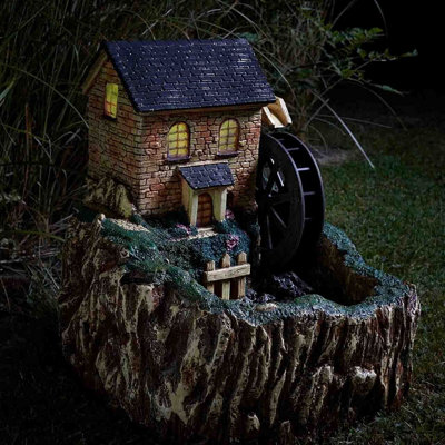 Watermill Solar Powered Water Fountain - Hand Painted Cascading Water ...
