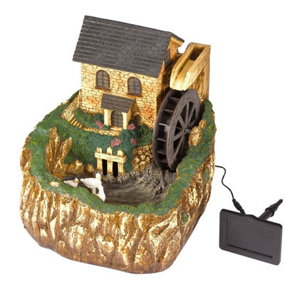 Watermill Solar Powered Water Fountain - Hand Painted Cascading Water ...