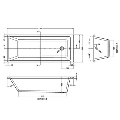 Waterproof 600mm Vanity Unit with Single Ended Bath, Gloss White Front ...