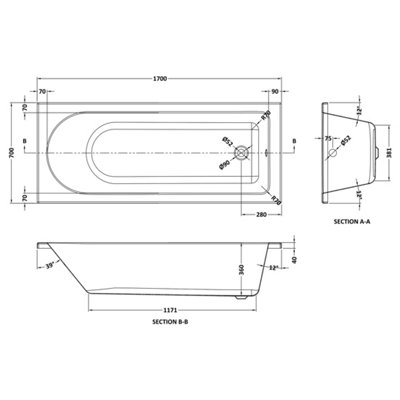 Waterproof 600mm Vanity Unit with Single Ended Bath, Gloss White Panels ...