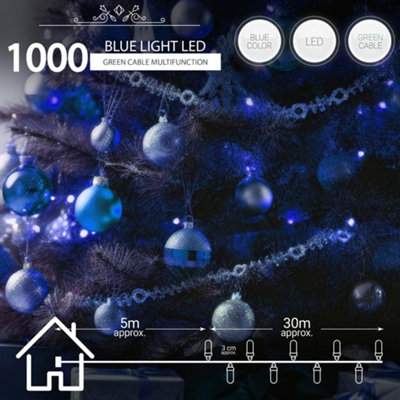 Waterproof Blue LED Fairy Lights with Green Cable - 1000 Lights and 35M ...