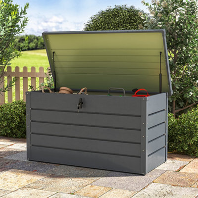 Waterproof Metal Outdoor Garden Storage Box Flat Top 350 L,Black